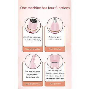 JCSW Facial Hair Removal for Women, 4 in 1 Painless Electric Shaver Women Epilation, Rechargeable Foil Shaver, Waterproof Body Remover Kit Eyebrow Nose Arms Bikini Area Legs