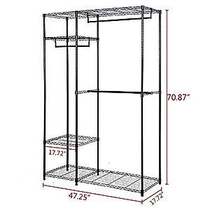 Wire Garment Rack 4-Tiers Heavy Duty Clothes Rack Large Size Clothing Rack with 3 Hanging Rods,Metal Freestanding Closet Wardrobe Rack, Black