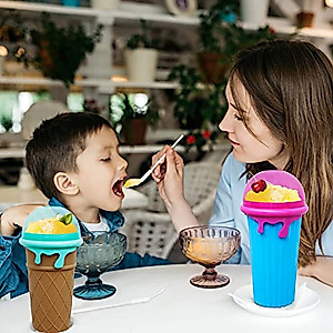 [Upgrad-500ml] Slushie Maker Cup, DIY Frozen Squeeze Magic Slushy Cup, Double Layers Silica High-capacity Smoothie Pinch Ice Cooling Cups, Homemade Milk Shake Ice Cream Cup Maker (Blue)