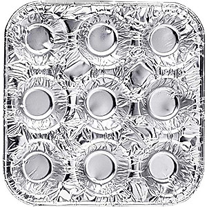 9-Cavity Mini Cupcake and Muffin Pans | Disposable Aluminium Baking Pans | Use for Baking Mini Muffin, Cupcake, Cake | For Weddings, Parties, Birthdays, Gatherings (12 Pack)