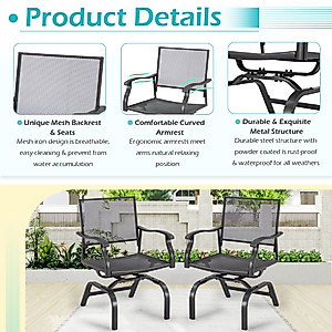 U-MAX Outdoor Patio Rocking Dining Chairs Set of 2, Outdoor Furniture Metal Frame Rocker Chair with15-Degree Rocking Function for Lawn Porch Garden Balcony (Dark Gray)