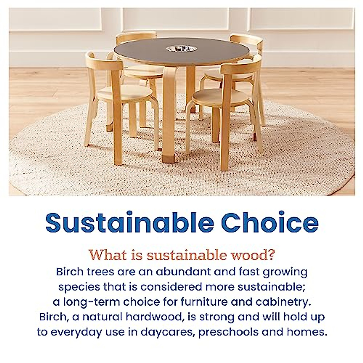 ECR4Kids Bentwood Chalkboard Table and Chair Set, Kids Furniture, Natural, 5-Piece