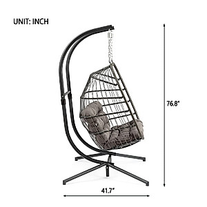 WYKDD 2-Person Hanging Swing Chair with Stand, Hanging Egg Chair, Wicker Rattan Hanging Chair with Cushion for Indoor Outdoor Garden