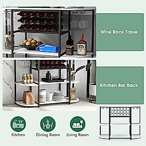 Giantex Wine Bar Cabinet, Wine Racks for 18 Bottles, Glass Holder, 47” Floor Stationary Island, Baker Rack, Storage Shelf for Kitchen, Dining Room, Living Room (White)