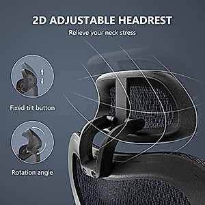 Tatub Mesh Ergonomic Office Chair Lumbar Support, High Back Mesh Computer Chair with Adjustable Headrest & 3D Armrest Tilt Lock for Adults, Ergonomic Chair with Wheels for Home Office (Black)