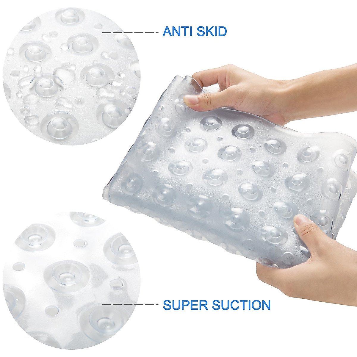 AmazerBath Shower Mat Non Slip, Medium Size 27.6 x 15 Inches Bath Mat for Tub with Suction Cups and Drain Holes, Bathtub Mat Bathroom Tub Mat Machine Washable (Clear)