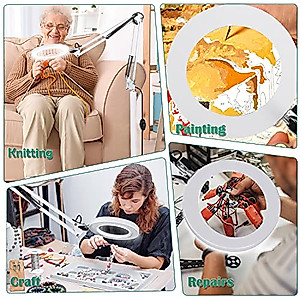 TOMSOO 4-in-1 Magnifying Glass with Light, White/Warm White Lighted Magnifier Lens - Adjustable Swivel Arm Full Spectrum LED Magnifying Floor Lamp with Clamp for Reading, Crafts, Close Work (White)