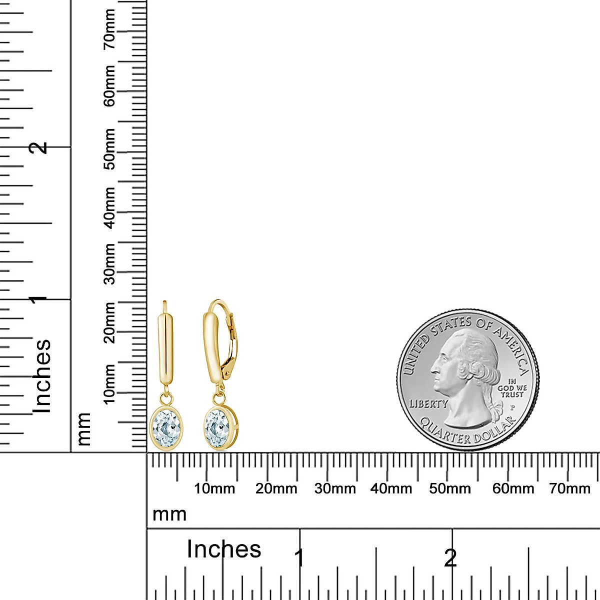 Gem Stone King 1.44 Ct Oval Sky Blue Aquamarine 14K Yellow Gold Earrings