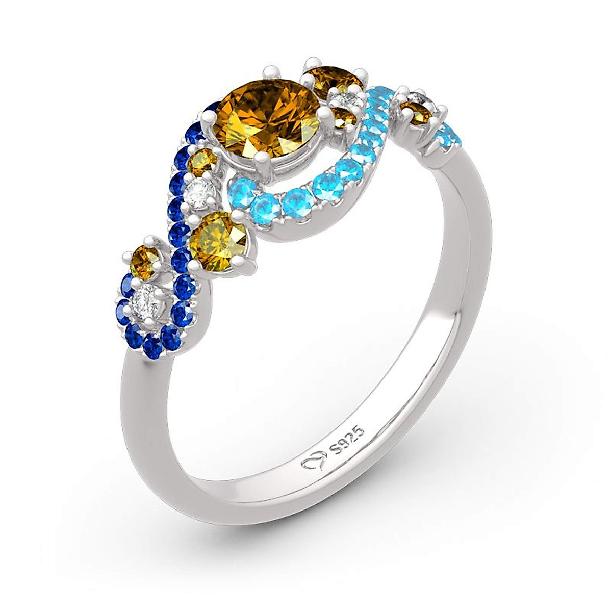 Jeulia "The Starry Night Round Cut Sterling Silver Ring Fashion Anniversary Promise Engagement Wedding Ring Set for Her With Gift Jewelry Box (7.5)