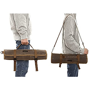 Denifiter Professional Chef's Knife Bag with Anti Cutting Fabric Inside, Heavy Duty 16oz Waxed Canvas Knife Roll, 11 Slots & Durable Handle Adjustable Shoulder Strap (Grey)