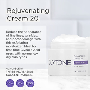 Glytone Rejuvenating Cream with 20 Free Acid Value Glycolic Acid, Moisturizer, Rich Creamy Emollient, Exfoliate, Normal to Dry Skin, 1.7 Fl Oz