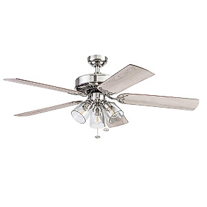 Prominence Home Saybrook, 52 inch Indoor Farmhouse LED Ceiling Fan with Light, Pull Chain, Three Mounting Options, Dual Finish Blades, Reversible Motor - 51592-01 (Matte Nickel)