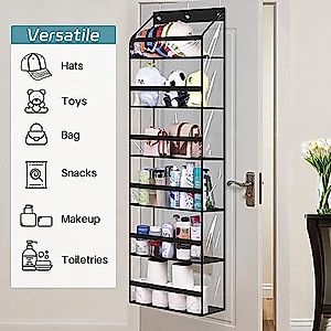 AOODA Clear Over the Door Hat Racks for Baseball Caps, Large Holds up to 72 Caps Hat Storage Organizer for Closet Wall, Deep Pockets Hanging Hat Holder with 3 Hooks, Black