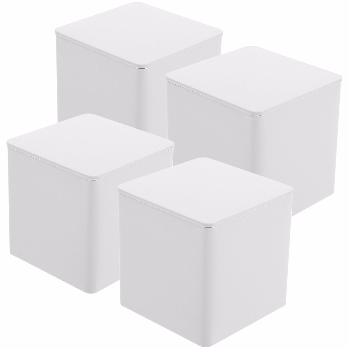 EXCEART 4pcs Metal Tea and Tin Set Airtight Square Canisters with Lids Containers for Coffee Loose Tea Candy or Spices Seasoning Storage White