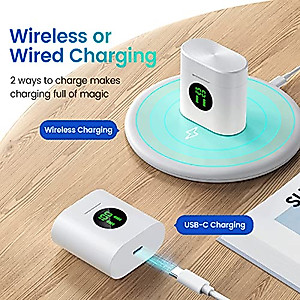 True Wireless Earbuds Bluetooth Headphones 35H Playtime Stereo Sound Earphones Wireless Charging Case & Power Display Sweat-Proof Bluetooth 5.0 Button Headset with Built-in Mic for Sports CAPOXO-M1FA