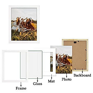 Frametory, 11x14 Picture Frame, Solid Wood, White Molding, Set of 1, Display 8x10 with Mat or 11x14 Without Mat - Tempered Glass Front, Wall Gallery Frame (White, 1 Pack)