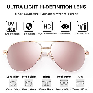 FENCHI Classic Aviator Sunglasses for Women Mirrored Lens Chain Arms Half Rim Metal Frame Sun Glasses UV 400 Protection 60mm