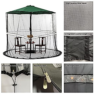 DOOSARG 7.5-10FT Umbrella Netting for Outdoor Umbrellas, Patio Umbrella Mosquito Netting with Led Strip Lights, Adjustable Rope, Fits 9Ft Outdoor Table Umbrellas (Black)