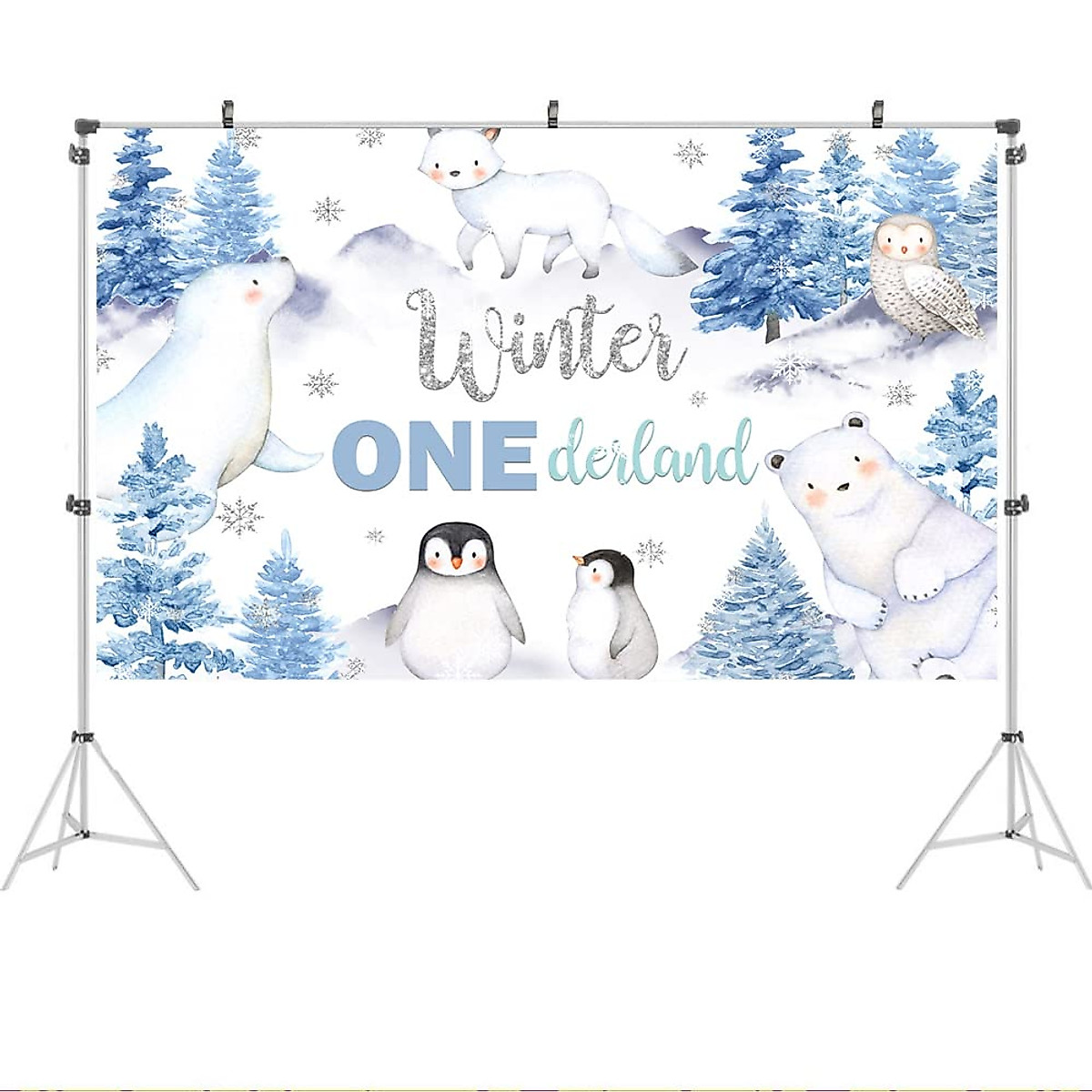 Ticuenicoa Winter Onederland Backdrop for Boys First Birthday Sliver Snowflake Blue Arctic Animals Wonderland 1st Birthday Party Decorations Photography Background for Photoshoot 5x3ft
