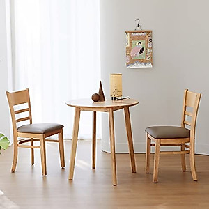 Livinia Canberra 27.6" Round Wooden Dining Table/Small Mid Century Modern Malaysian Oak Kitchen Table (Natural-Oak)