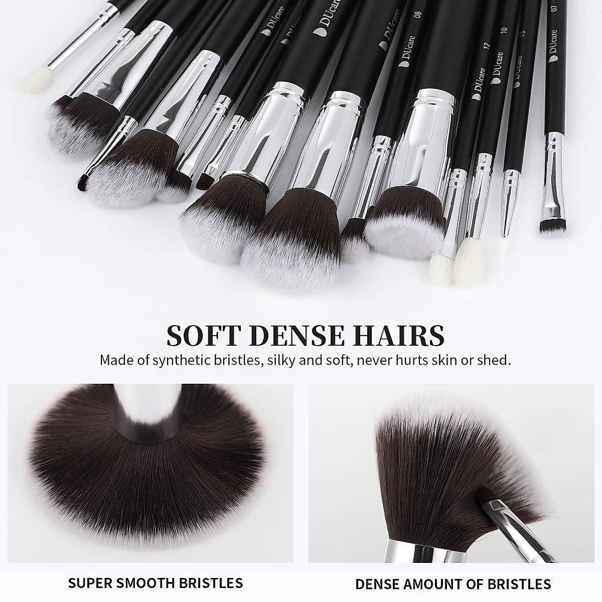 DUcare Makeup Brushes with Bag,15Pcs Makeup Brush Set Christmas Gift Travel Kabuki Foundation Blending Blush Eyeliner Shadow Brow Concealer Brushes Kit Black