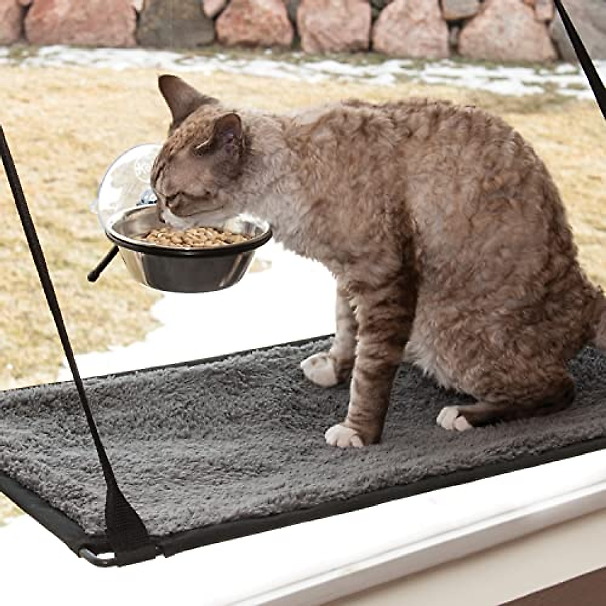 K&H Pet Products EZ Mount Window Kitty Sill Cat Window Perch Cat Hammock + EZ Mount Up and Away Kitty Diner Cat Food Bowl Bundle