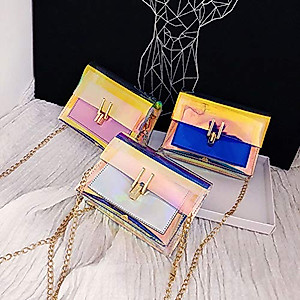 VALICLUD Holographic Clear Crossbody Chain Purse Transparent Iridescent Shoulder Handbag Small Jelly Tote Bag for Women
