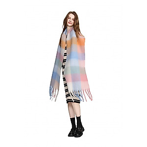 Yatemiole Women's Cashmere Big Coloured Checked Scarf Winter Warm Wrap Scarf (Pattern - 16)