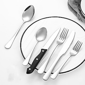 Silverware Set 24-Pieces Flatware Set Cutlery Set with Steak Knives Food-Grade Stainless Steel Home Essentials for New Home Forks Spoons And Knives Set Dishwasher Safe Daily Household Use