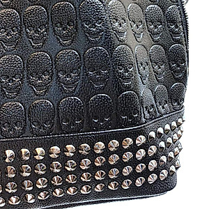 Womens Skull Print Hobo Tote Leather Shoulder Bag Punk Handbag and purses 2 sets (Big-Black-2-piece set)