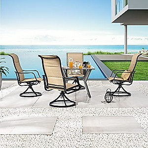 LOKATSE HOME 5 Pieces Patio Dining Set Metal Furniture Outside Swivel Chairs and Square Table, Beige