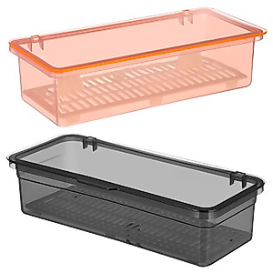 Zerodeko Clear Container 2pcs Silverware Organizer with Lid Covered Kitchen Cutlery Tray Plastic Drawer Organizer Tray Utensil Storage Container Dinnerware Holder for Home Storage Drawers
