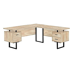Monarch Specialties 7613 Computer Desk, Home Office, Corner, Left, Right Set-up, Storage Drawers, 70" L, L Shape, Work, Laptop, Metal, Laminate, Natural, Black Desk-70 R Face, 71" L x 71" W x 30" H