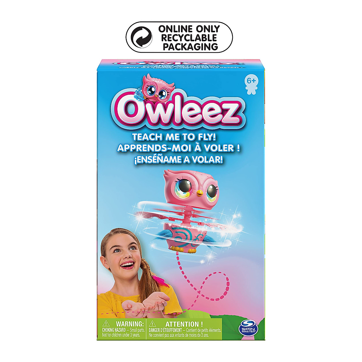 Owleez, Flying Baby Owl Interactive Toy with Lights and Sounds (Pink), for Kids Aged 6 and Up