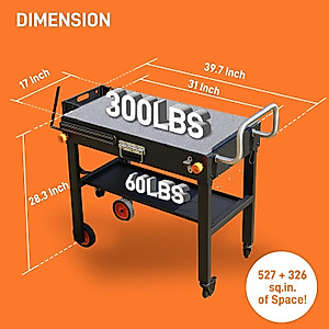 Outdoor Grill Table - Grill Cart Solid and Sturdy, Blackstone Griddle Stand for 17"/22" Griddle, Ninja Grill Stand Large Space, Pizza Oven Stand with Paper Towel Holder, for Tailgating, Camping, RV
