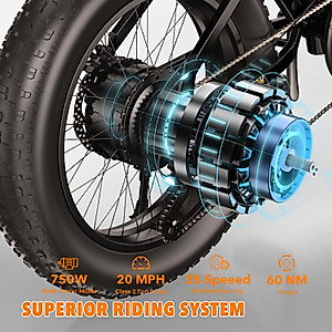 CYCROWN Knight Electric Bike for Adults 750W Peak Motor Up to 20 MPH 60 Miles,600wh Removable Battery,Folding 20" x 4.0" Fat Tire Electric Bicycle Dual Shock Absorber Ebikes for Adults