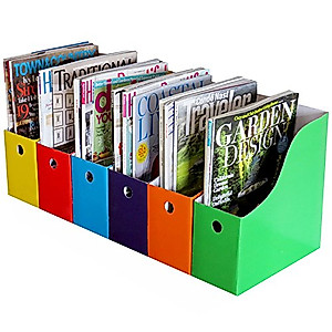 Evelots Magazine File Holder-Organizer-Full 4 Inch Wide-6 Colors-W/Labels-Set/6