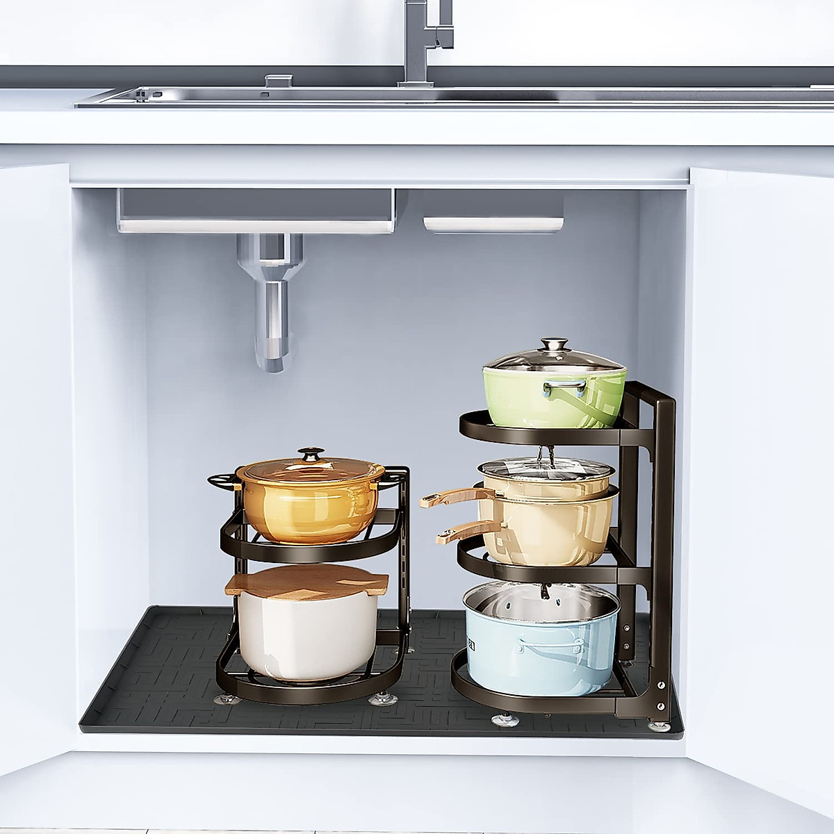 Under Sink Mat for Kitchen, 34"x21" Silicone Waterproof Mat Kitchen Bathroom Waterproof Cabinet Mat Sink liner, Protector for Under Sink Tray for Drips Leaks Mat, Hold Up to 4 Gallons - Grey