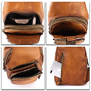 Genuine Leather Sling Bag Chest Shoulder Hiking Backpack Vintage Handmade Crossbody Daypack (Brown)