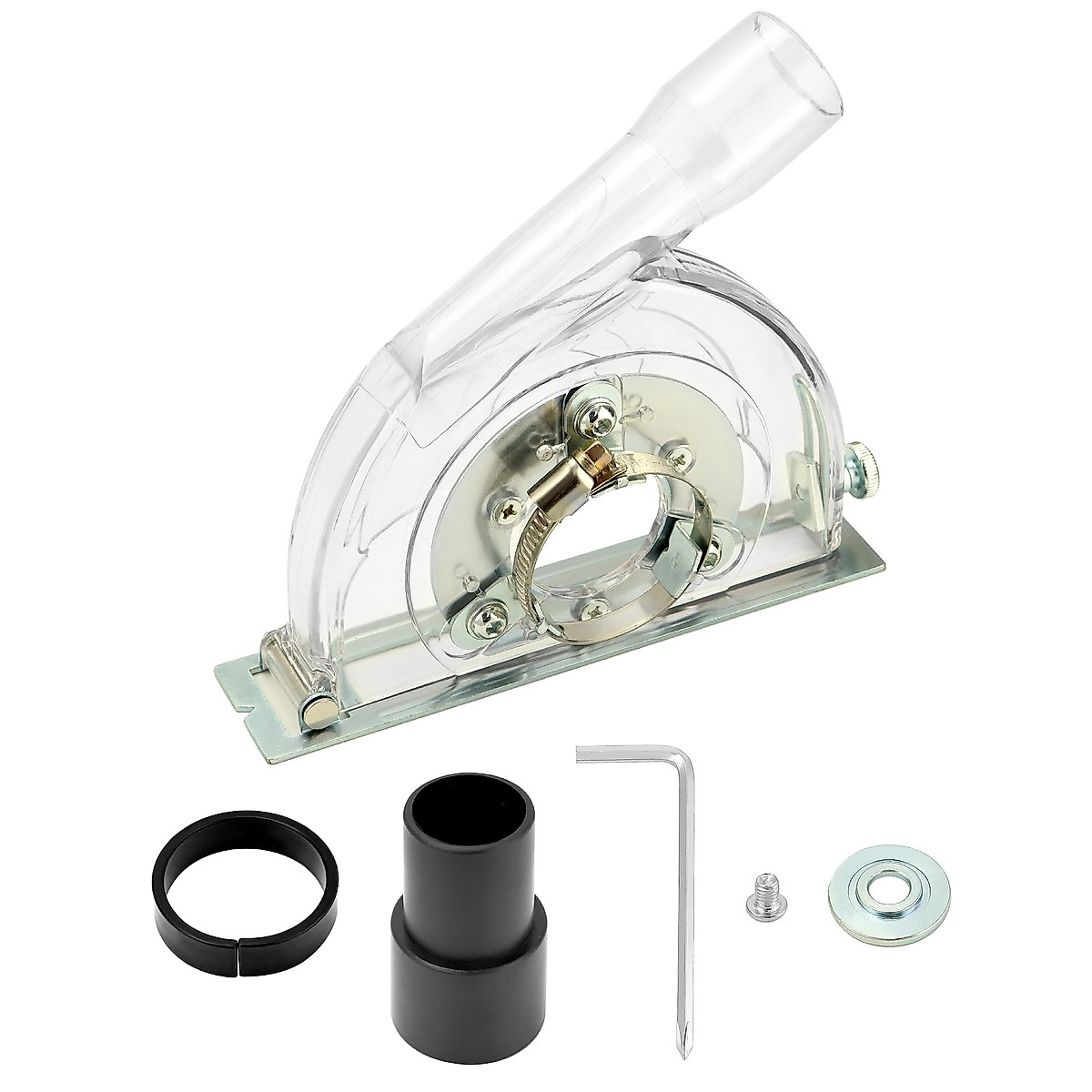 QWORK Cutting Dust Shroud for Angle Grinder 4-1/2" to 5", Transparent Cutting Dust Shroud Grinding Cover, Angle Grinder Dust Collection Attachment