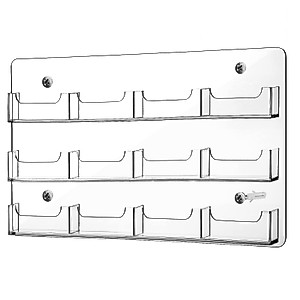 Lincia Acrylic Business Card Holder Wall Mount Clear Sticker Display Rack Multiple Card Holders Clear Acrylic Card Organizing Sticker Display Stand Pre Drilled Acrylic Display (12 Pocket)