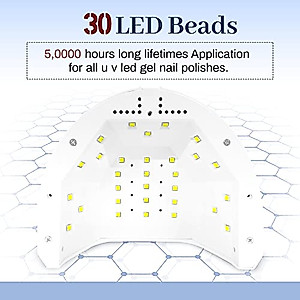 JEWHITENY U V LED Gel Nail Lamp, SUN1G 48W Dryer Light for Polish-3 Timers Professional Upgraded Curing Lamp Art Accessories, Dual Toe Nails,White