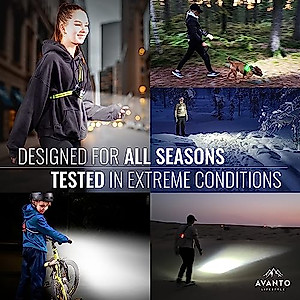 AVANTO Triple Beam Chest Lamp, Original, 500 Lumen LED Night Running Lights for Runners, Dog Walking Light, Long 5-7h Usetime, USB-C Rechargeable Battery, Running Headlamp, Reflective Vest, Yellow