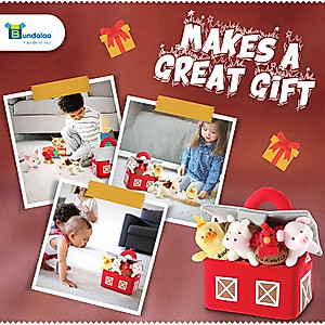 Bundaloo Plush Farm Animal Toys with Realistic Sounds - Plushie Play Set with Barn Carrier