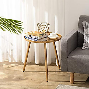 HollyHOME Accent Small Round End Table, Modern Metal Waterproof Outdoor&Indoor Side Table for Small Spaces, Contemporary Nightstand/Sofa Coffee Table, (H) 19.69" x (D) 18.11", Gold