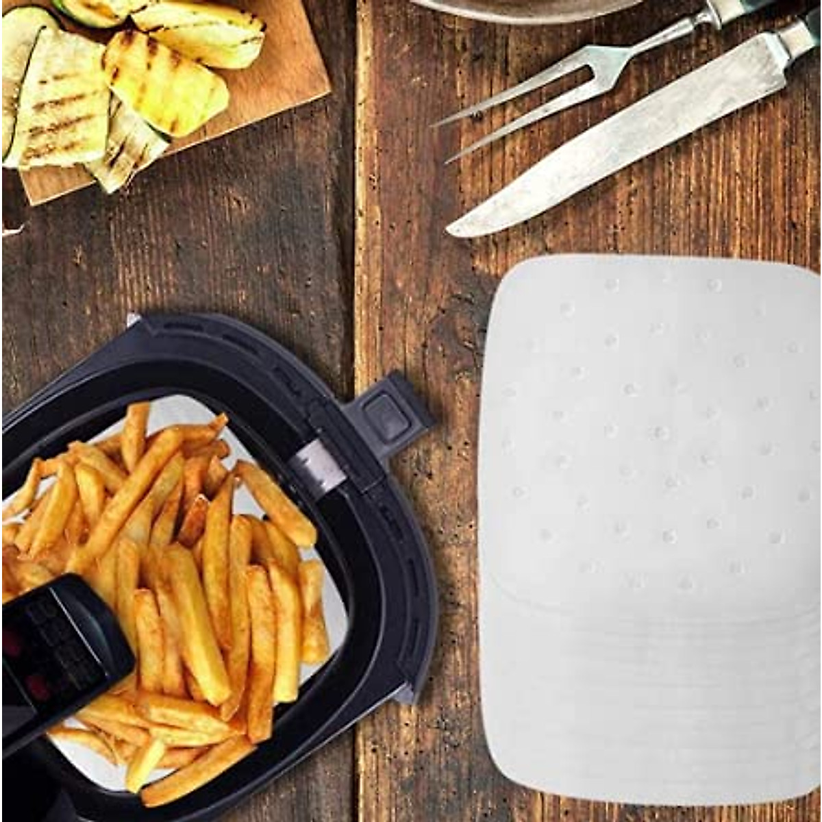 NARFIRE 100Pcs Air Fryer Paper Kitchen White Square Food Cake Paper Mat Pad