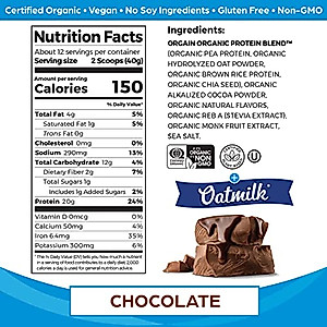 Orgain Vegan Protein Powder + Oatmilk, Chocolate, 20g of Plant Based Protein, 1g of Sugar, Made from Organic Oats, No Dairy or Soy, Non-GMO, 1lb
