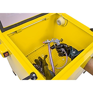 JEGS Bench Top Portable Sand Blaster Cabinet Kit - 15-25 CFM at 40-120 PSI Power Sand Blasters - Heavy Duty Steel Construction Sandblasting Cabinet - 23” x 19” x 14” Sand Blast Cabinet Work Area