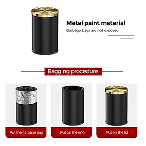 LEASYLIFE 9L/2.4GAL Black and Gold Trash Can for Bathroom,Small Trash Can with Flipping Lid,Garbage cans for Bathroom, Hotel,Office,Lundry,Powder Room, Metallic Gold (ＢＬＡＣＫ)