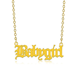 MRENITE 10k 14k 18k Solid Yellow Gold Personalized Name Necklace – Dainty Large Nameplate Jewelry - Custom Old English Font Any Name Gift for Women Men